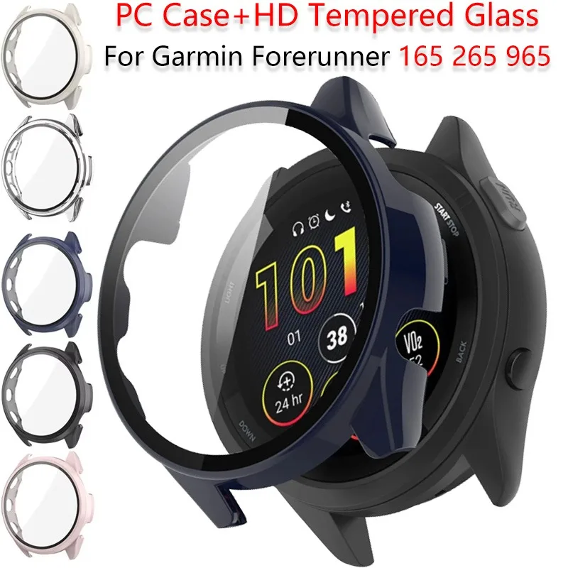 PC Case+HD Tempered Glass For Garmin Forerunner 165 265 965 All-around ...