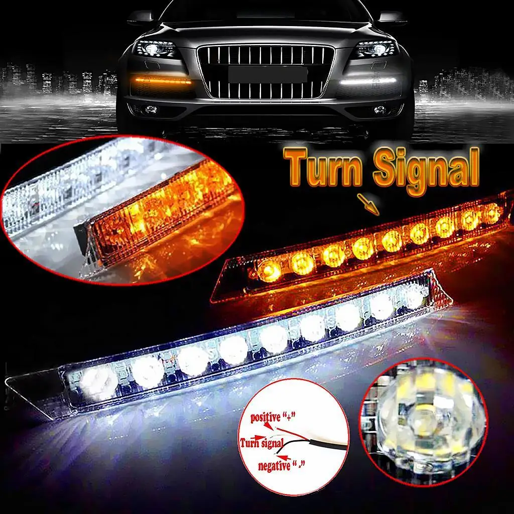 2-Pieces-White-Amber-LED-Daytime-Running-Light-for-C6-A6-S6-Q5-Q7-for ...