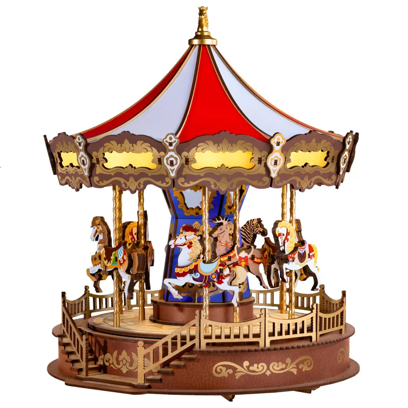 Robotime Rolife Classic Carousel Music Boxes Easy Assemble 3D Wooden ...