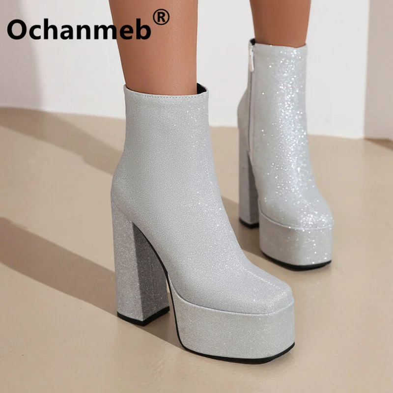 Ochanmeb-Botas-doradas-plateadas-con-purpurina-para-mujer-zapatos-de ...