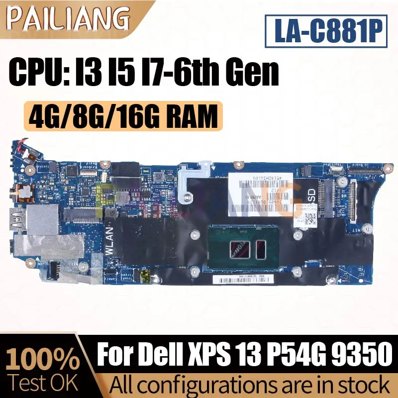 LA-C881P-4G-8G-16G-RAM-For-Dell-XPS-13-P54G-9350-Laptop-Motherboard-I3 ...