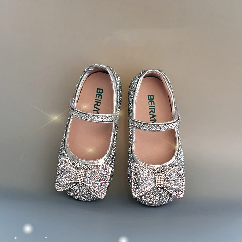 Shiny Crystal Rhinestone Girls Flats Shoes Spring Autumn Sweet Bow ...
