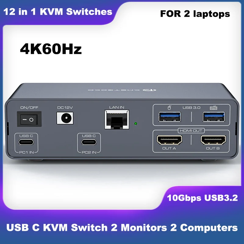 USB C KVM Switch 2 Monitors 2 Computers for Laptops 12 in 1 KVM ...