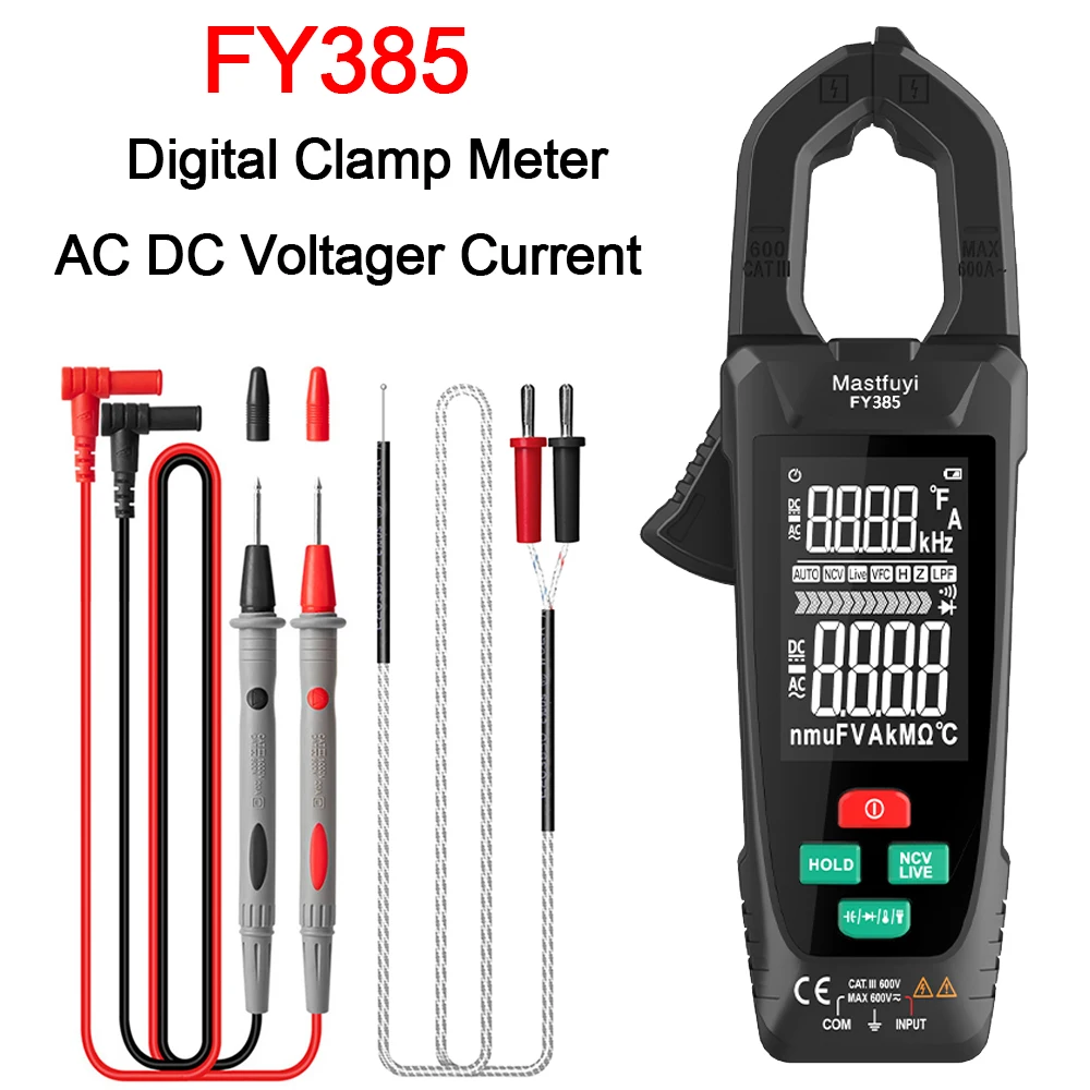 FY385-Big-Screen-Digital-Clamp-Meter-9999-Counts-AC-DC-Voltage-Current ...