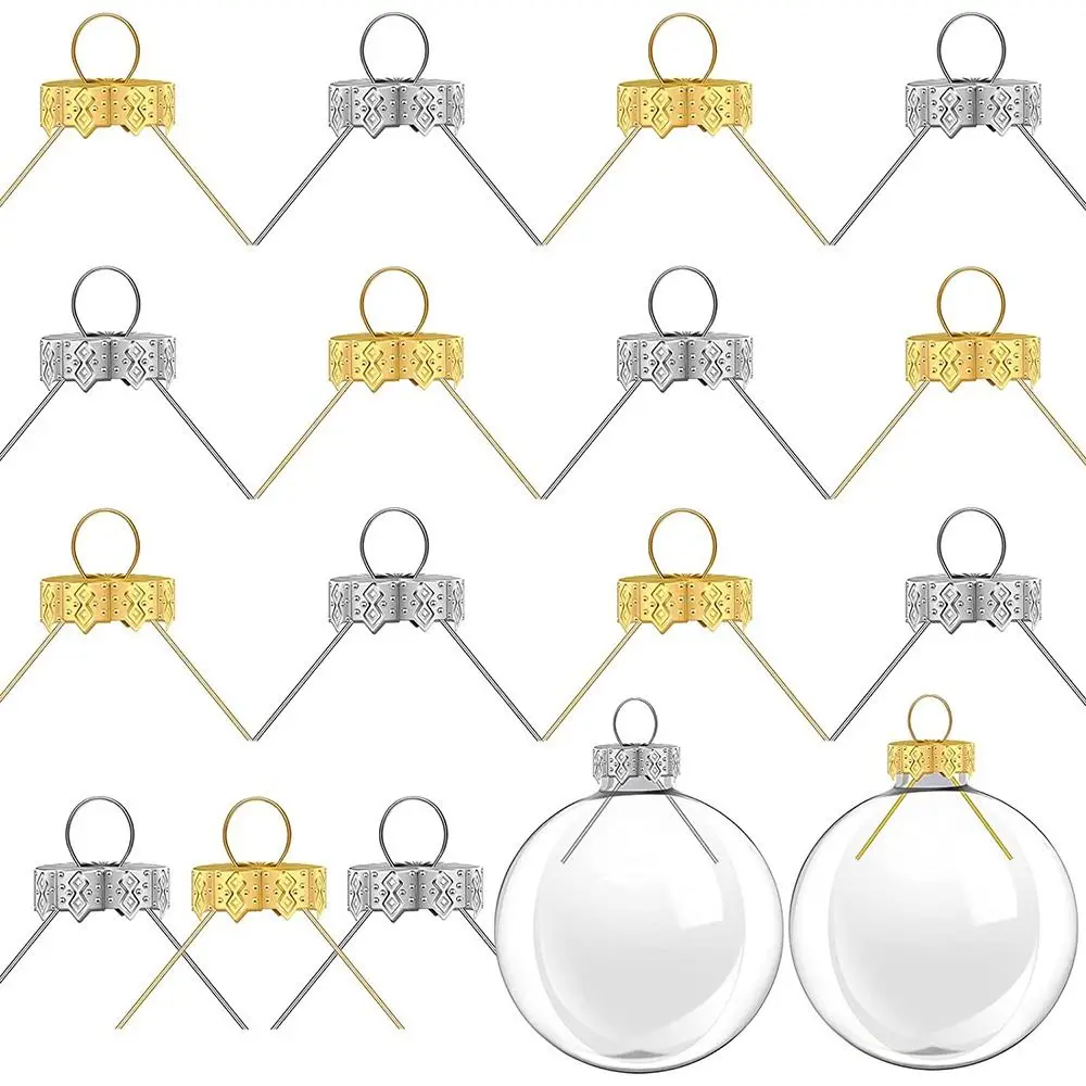 50PCS-Round-Christmas-Ball-Ornament-Caps-Gold-Removable-Metal-Hangers ...