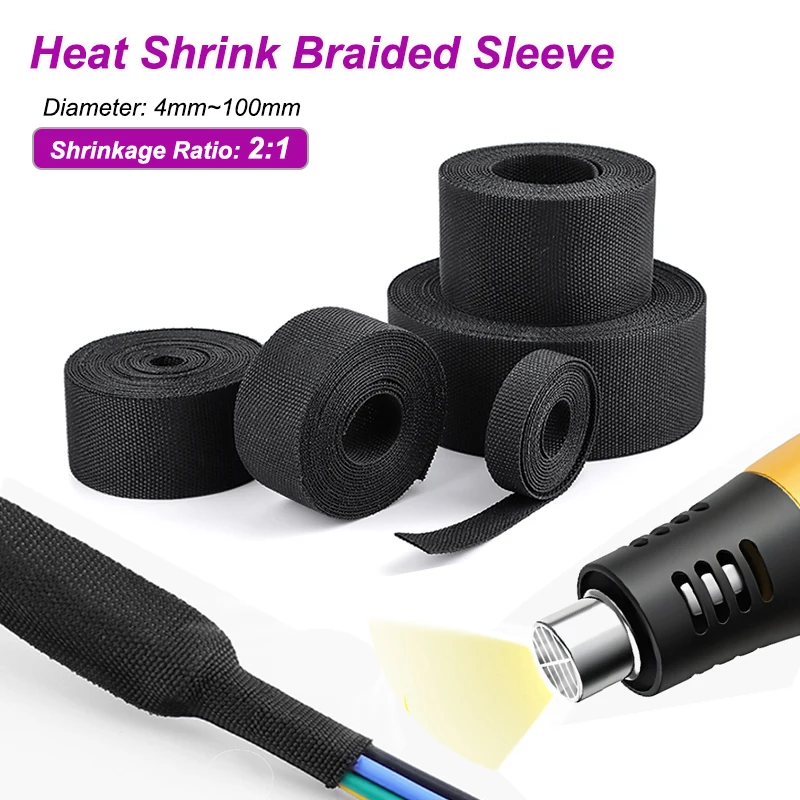 Heat Shrink Braided Cable Sleeve 4mm - 100mm Shrinkable Insulation PET ...
