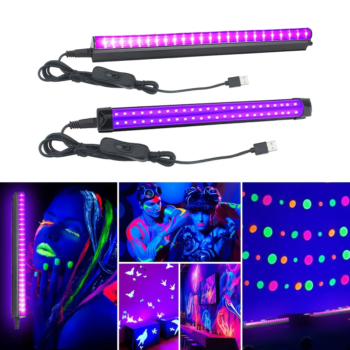 1/2 Pcs UV Black Light Lamp T5 USB UV LED Black Light Lamp 24LEDs Black ...
