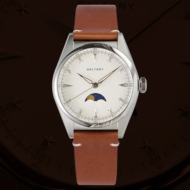 Baltany Moonphase Dress Watch IPG Stainless Steel 100m Waterproof Sub ...