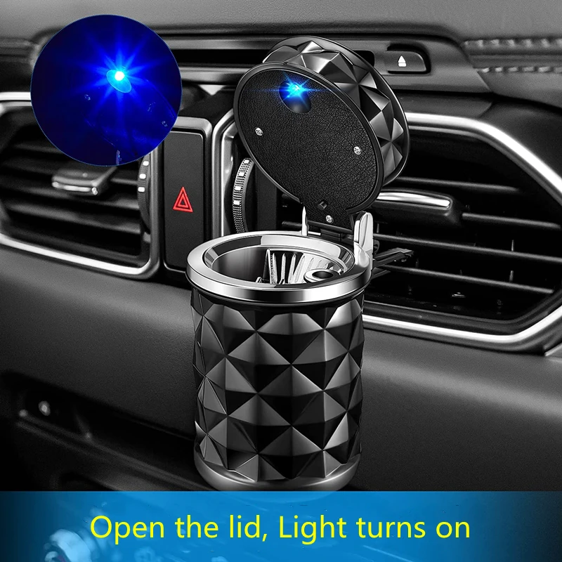 Led Car Ashtray With Flame Retardant Aluminum Cup Smokeless Auto Accessory