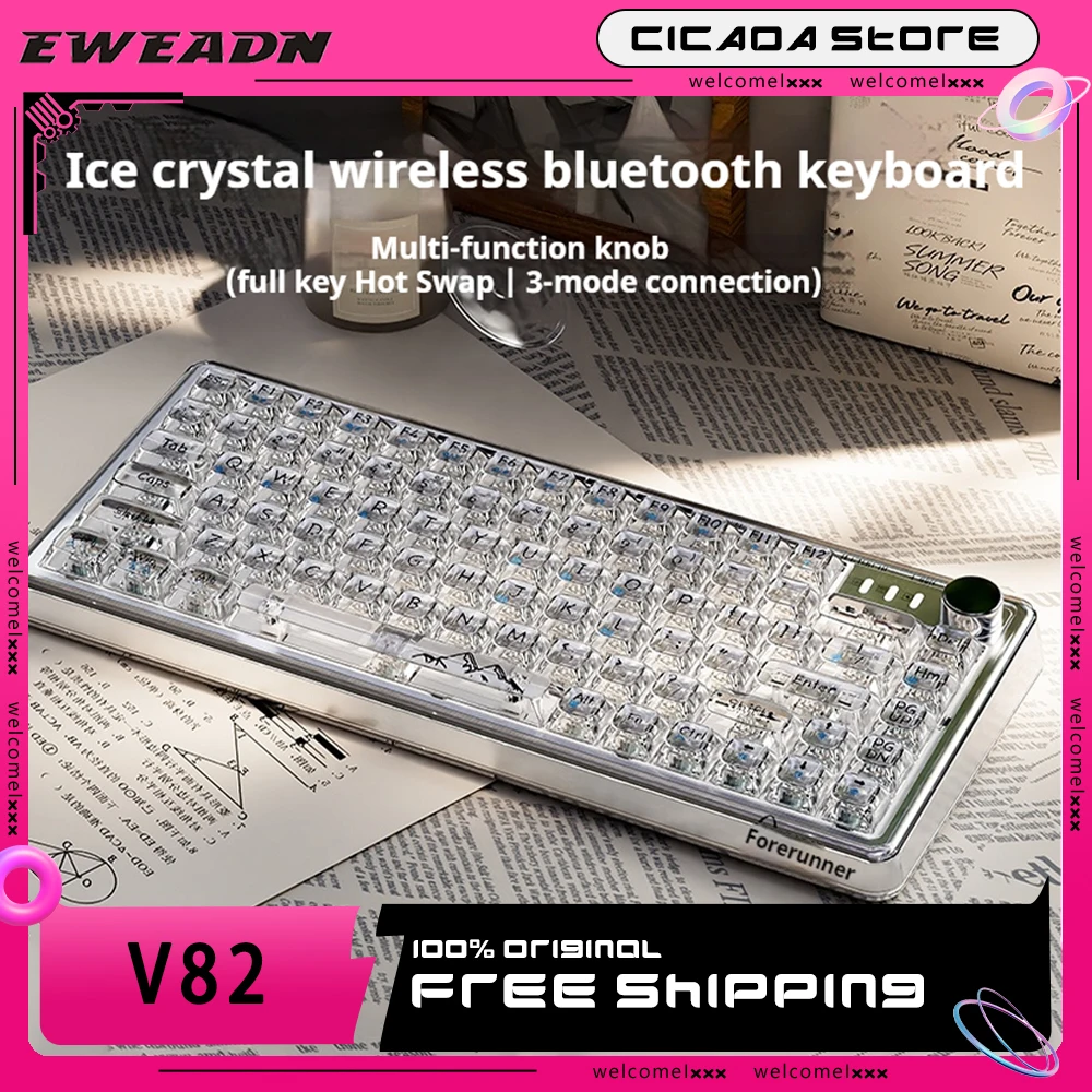 Ewen-V82-Teclado-Mec-nico-Sem-Fio-Keycaps-PC-Transparente-Rgb-Backlight-Office-Gaming-Teclados ...