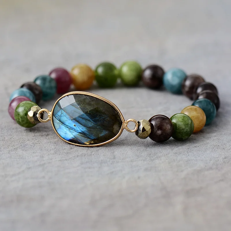 High-End-8mm-Beads-Bracelets-Natural-Stone-Labradorite-Stretch-Elastic ...