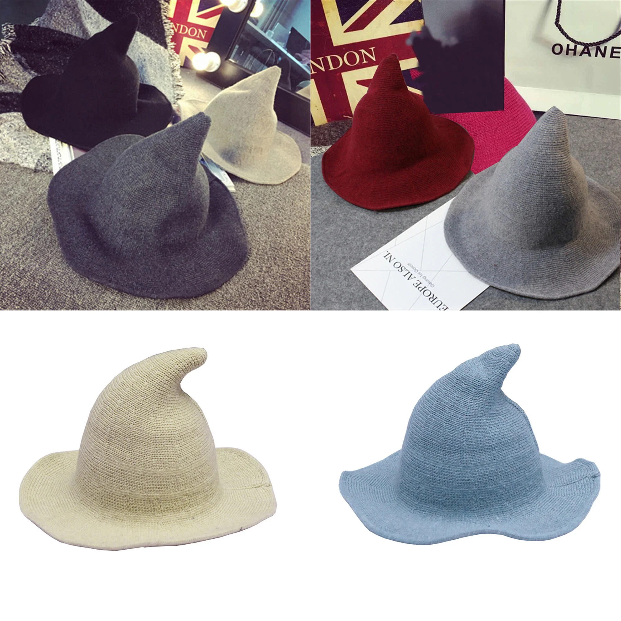 2023-New-Modern-Knit-Wool-Wizard-Hat-Cap-For-Halloween-Party-Costume ...