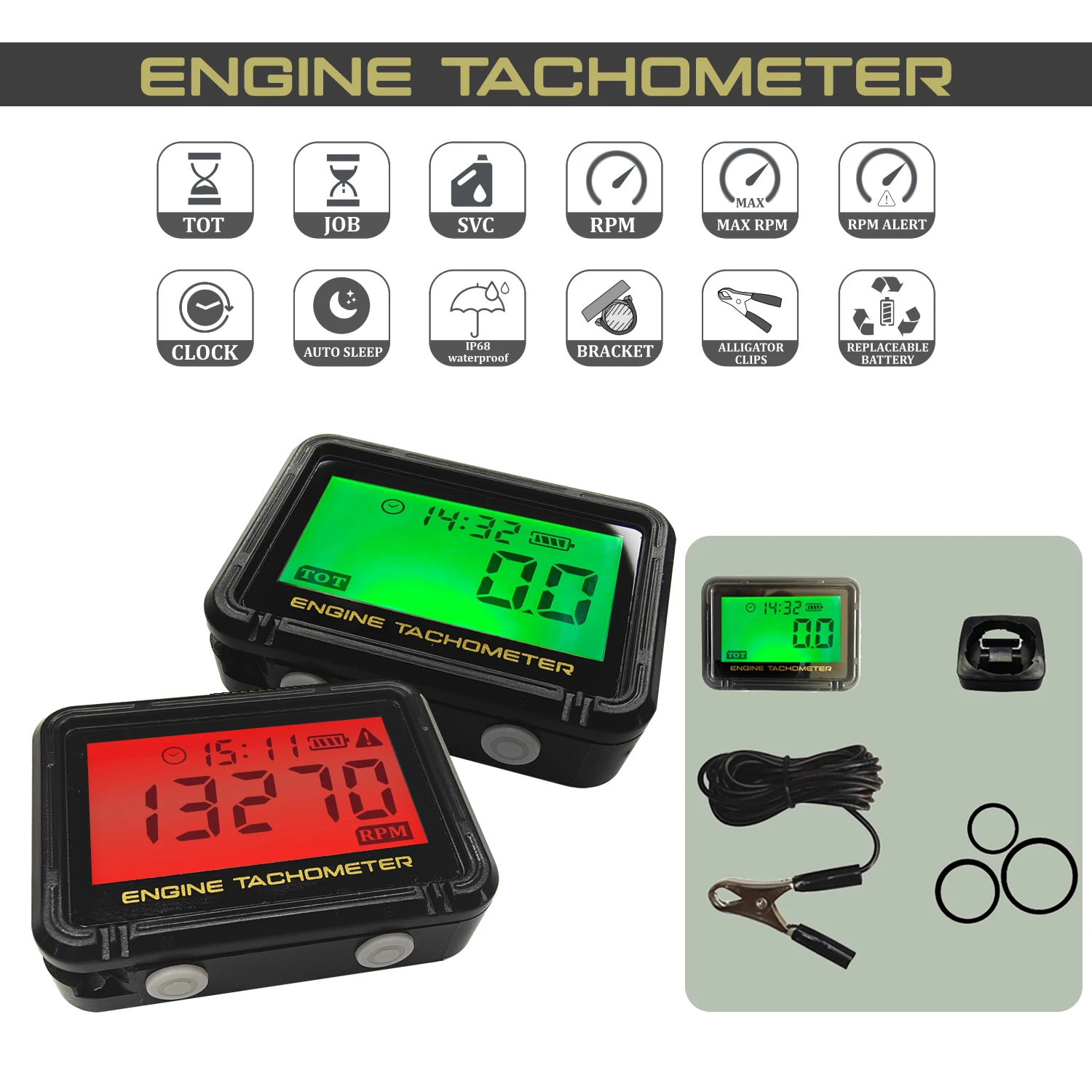 Multifunction-Motorcycle-Tachometer-Green-Backlight-RPM-Clock-Digital ...