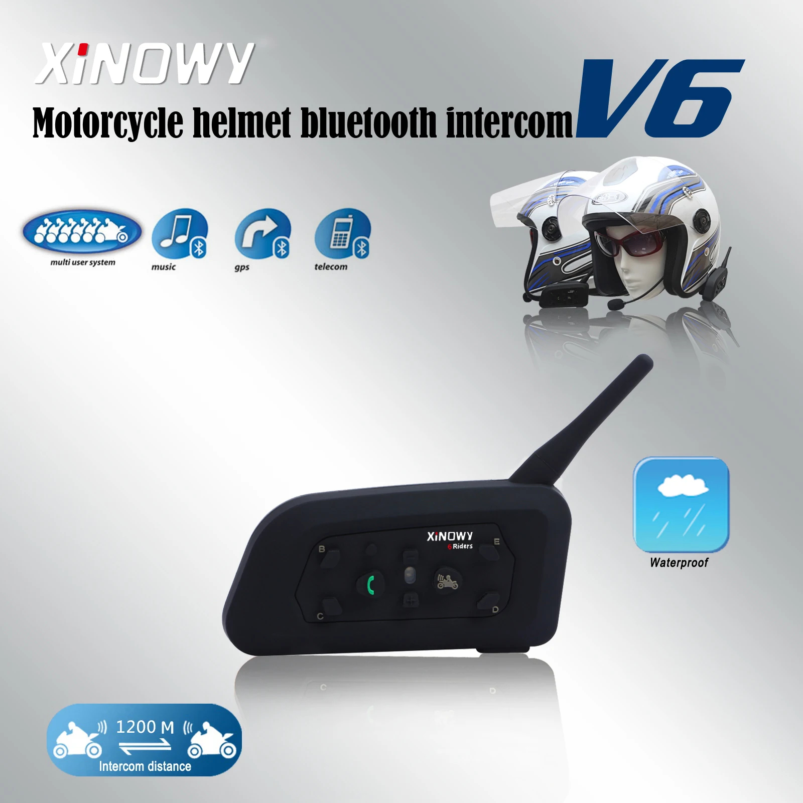 XINOWY V6 PRO Bluetooth Motorcycle Intercom Helmet Headset 1200M BT ...