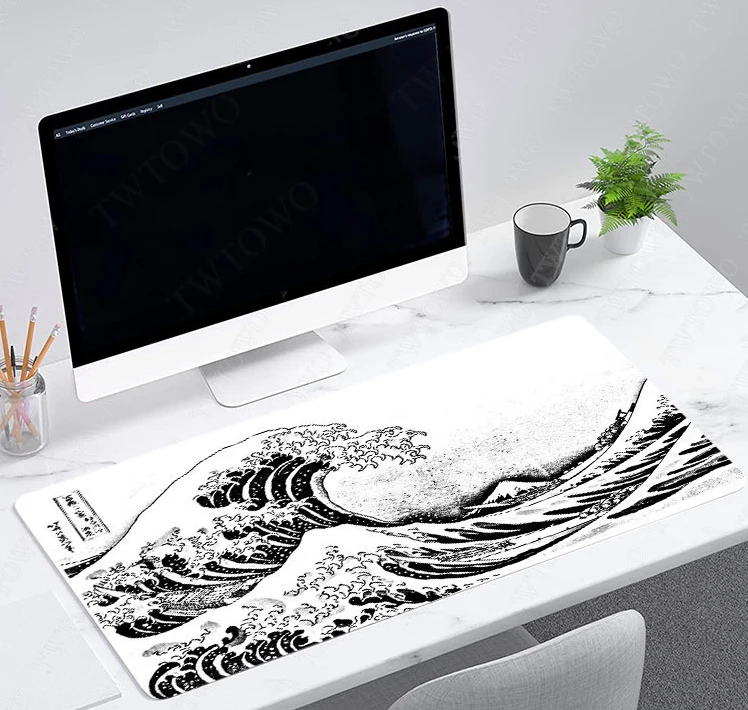 Black-and-White-Japanese-Art-Great-Waves-Mouse-Pad-Gaming-XL-Computer ...