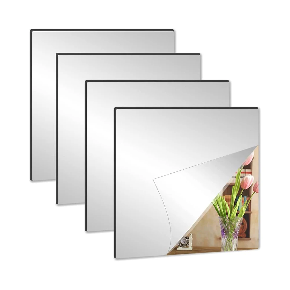 4 pcs Acrylic Flexible Square Cuttable Wall Mirror Stickers, Self ...