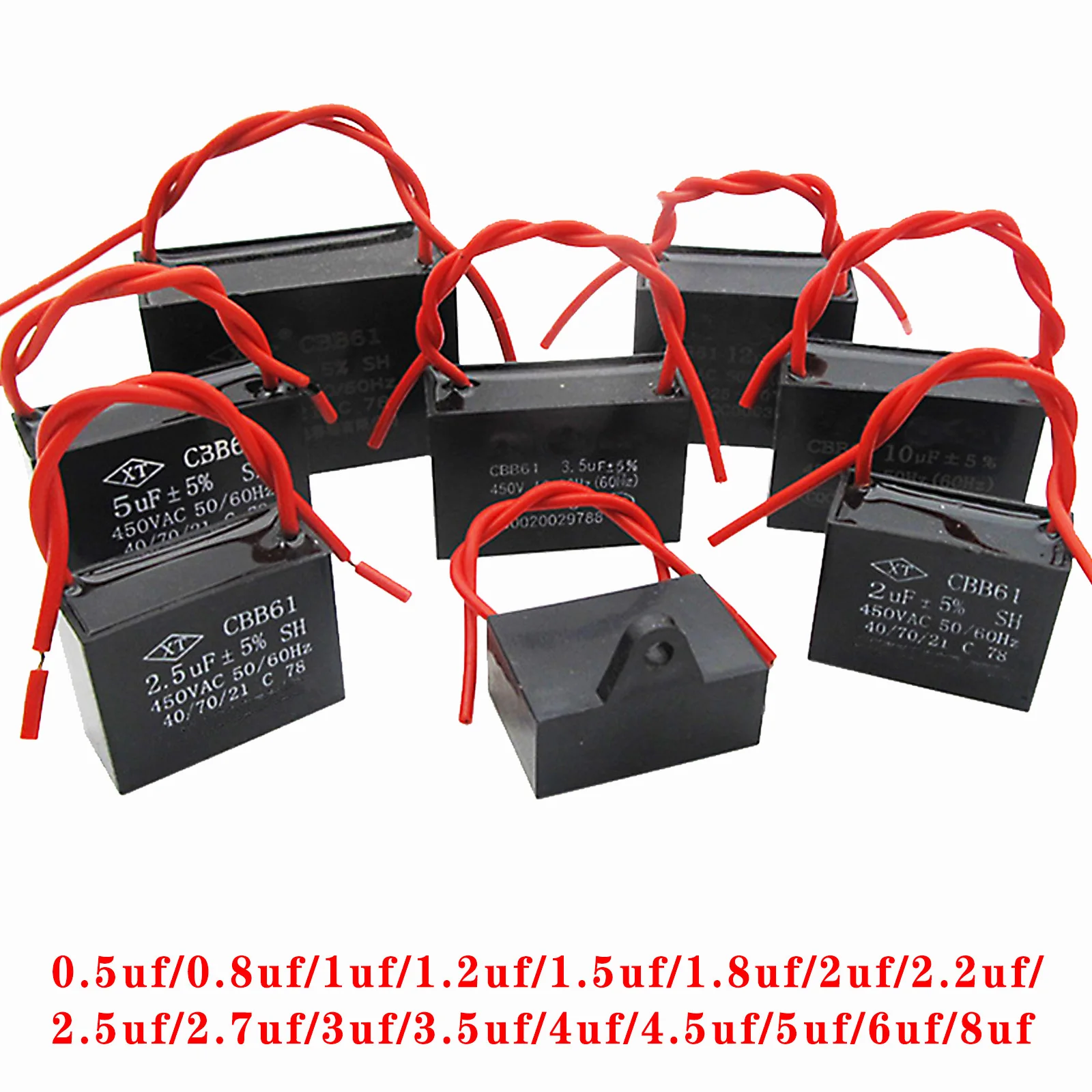 CBB61 Capacitor 450vac Fan Motor Run Starting Capacitors 0.5uf 1uf 1 ...