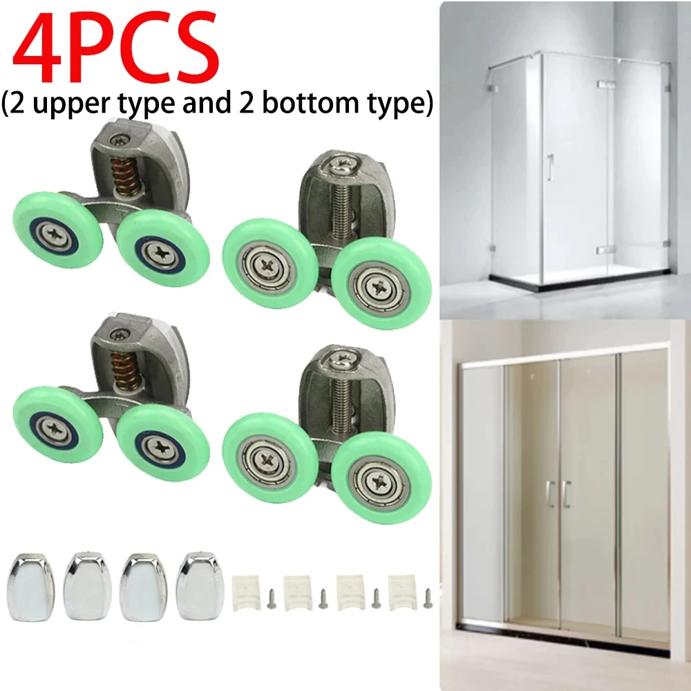 4Pcs-Curved-Shower-Door-Rollers-Bathroom-Track-Roller-Pulley-Top-Bottom ...