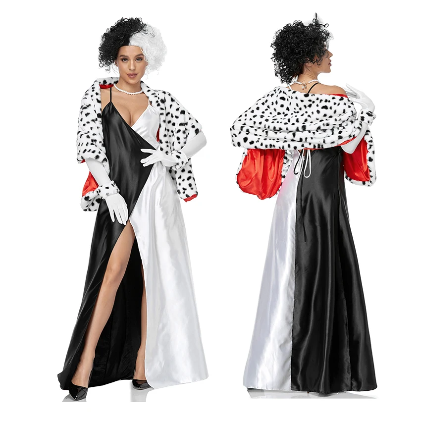 Cruella 101 Dalmatians Dress Skirt Cloak Halloween Costumes for Woman ...