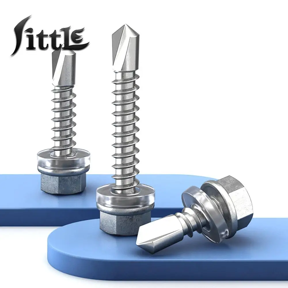 100Pcs-White-Zinc-External-Hexagon-Drill-Bit-Self-tapping-Screw-M4-2 ...