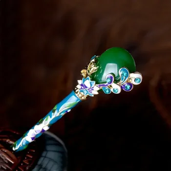 Retro Jade Hairpin Women's Pan Hair Imitation Jade Headpiece Alloy ...