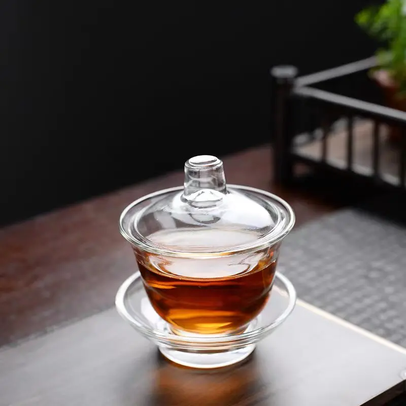 Chinese Japanese Style Glass Gaiwan Covered Bowl Tea Cup Gongfu Teaset ...