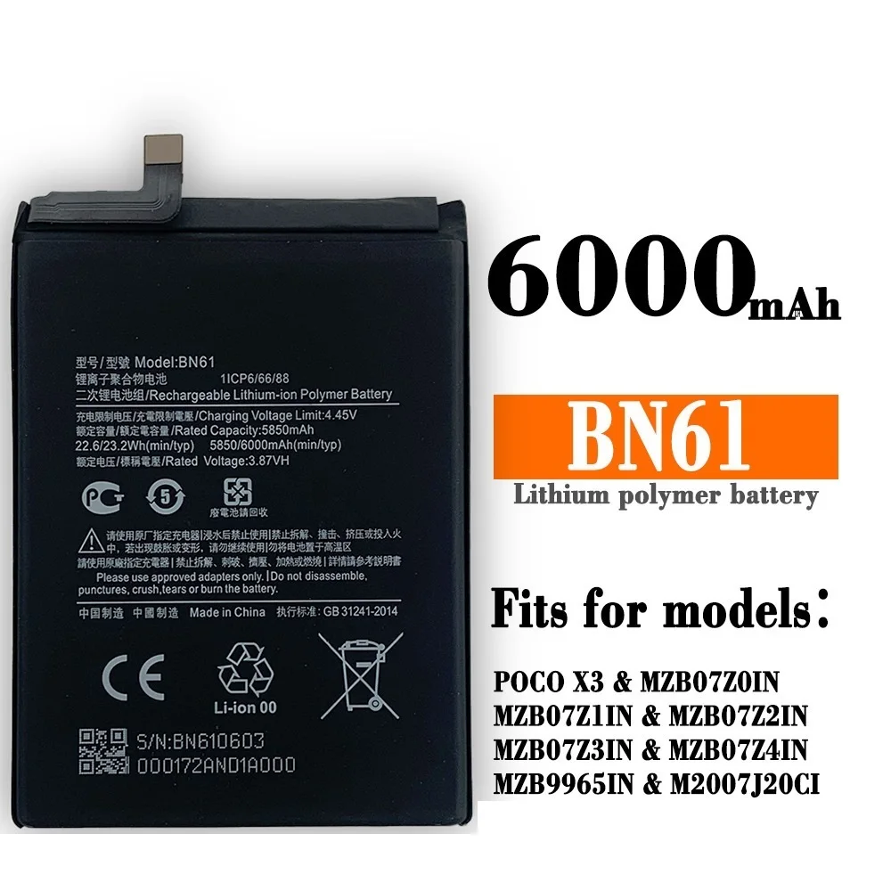 100% แบตเตอรี่เดิม BN61 6000MAh สำหรับ Xiaomi Pocophone X3 Poco X3 Bateria โทรศัพท์มือถือเปลี่ยน ...