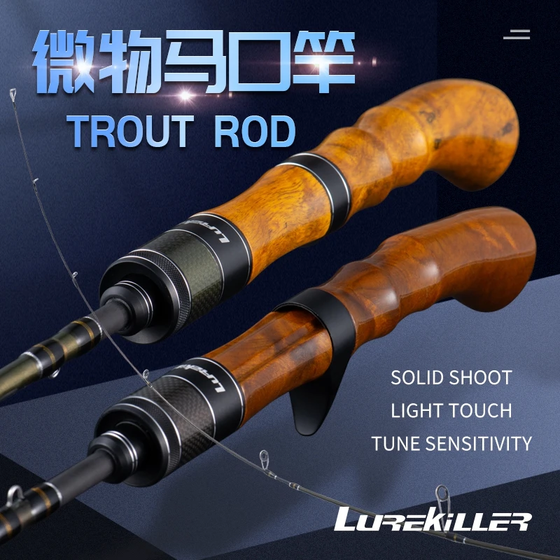 Lurekiller-Wood-Handle-High-Carbon-Japan-Kw-Guides-1-4M-Trout-Fishing ...