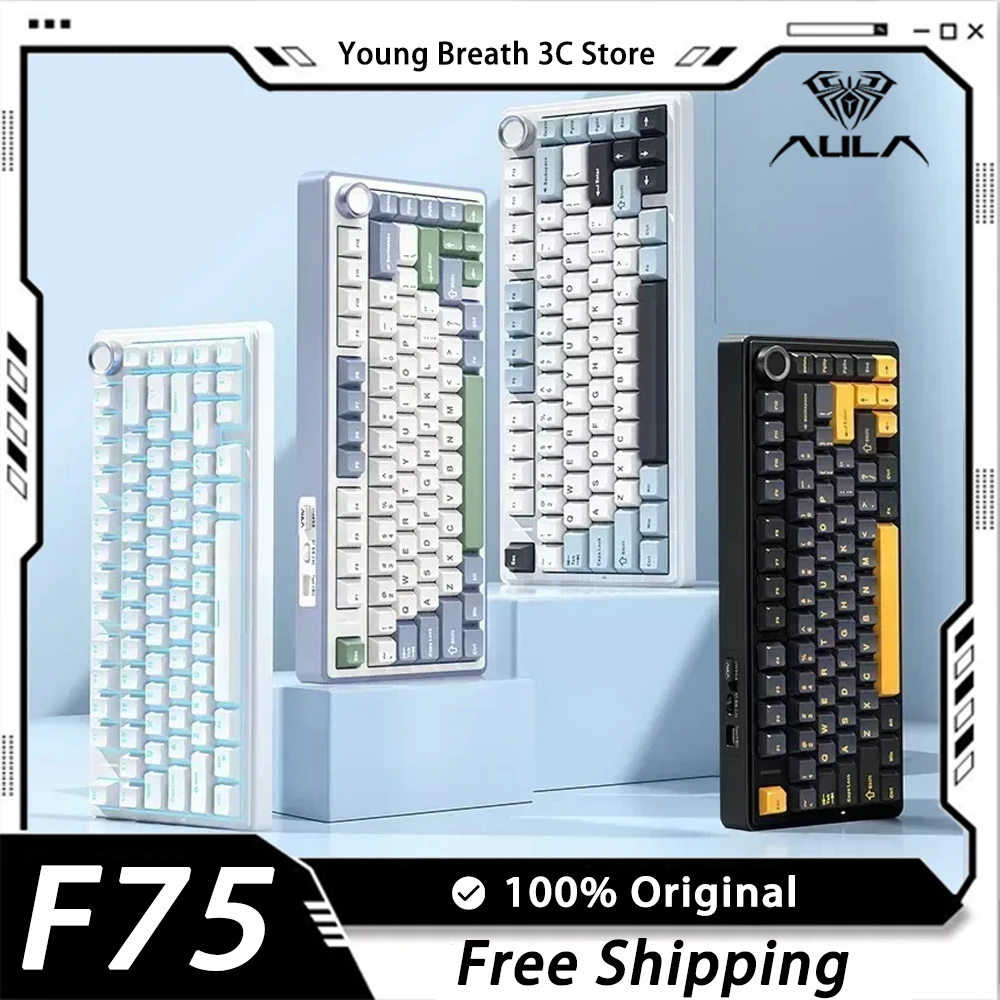 AULA-F75-Mechanical-Keyboard-Three-Mode-Hot-Swap-Multifunctional-Knob ...
