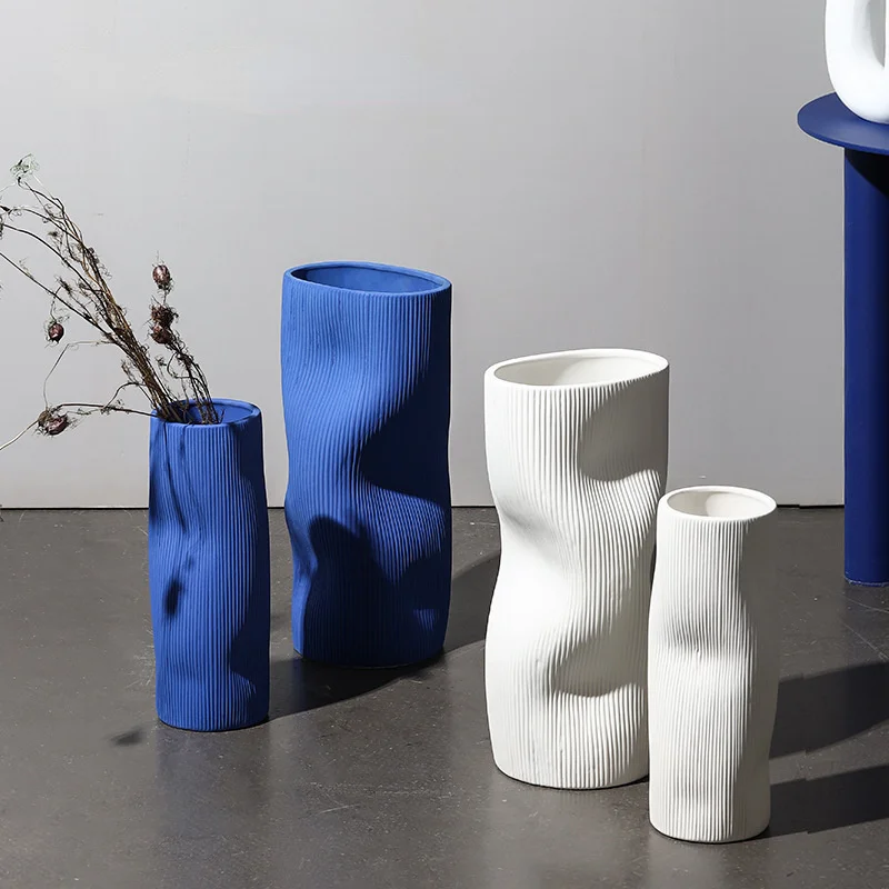 Home-Klein-Blue-Irregular-Straight-Tube-Ceramic-Vase-Sample-Room ...