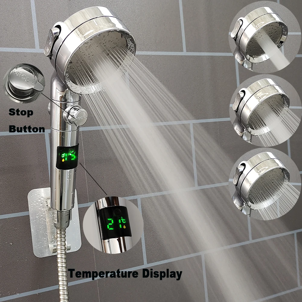 Temperature-Digital-Display-Showerhead-Black-3-Modes-High-Pressure ...