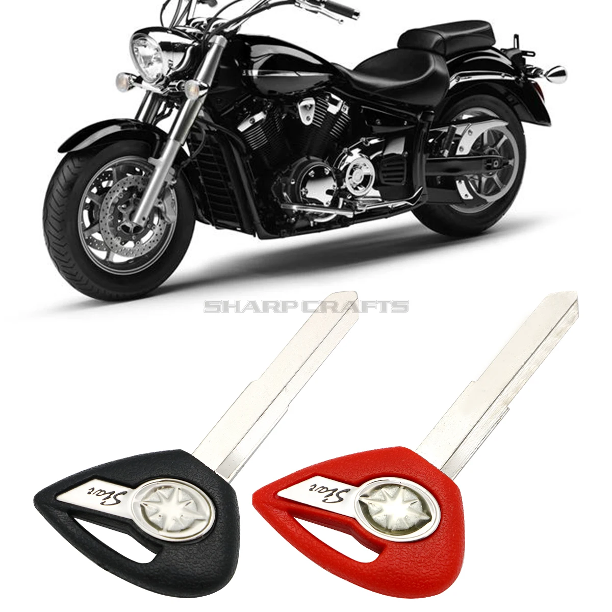 Black / Red Motorcycle Blank Key Uncut Blade For YAMAHA Dragstar V-Star ...