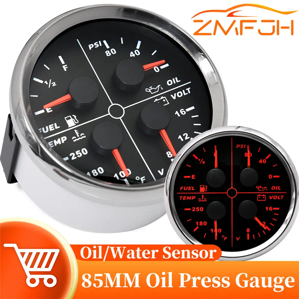 85mm-Water-Temperature-Meter-Oil-Pressure-Fuel-Level-Voltage-4In1 ...