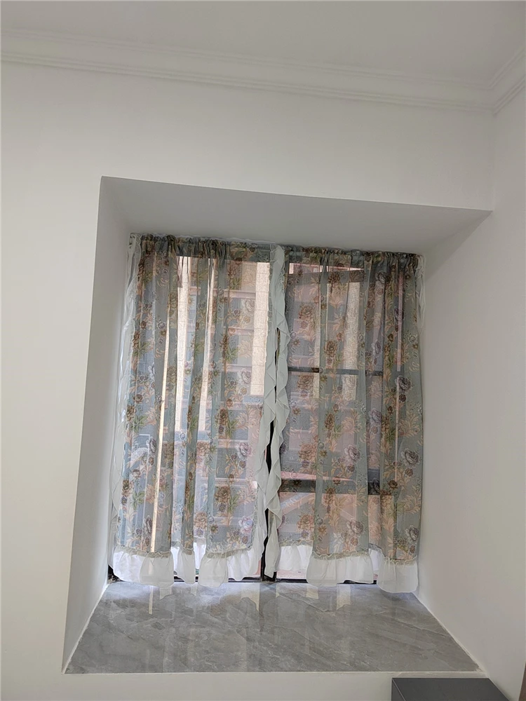 Idyllic American Rural Flowers Window Tulle Door Curtains Floral Gauze ...