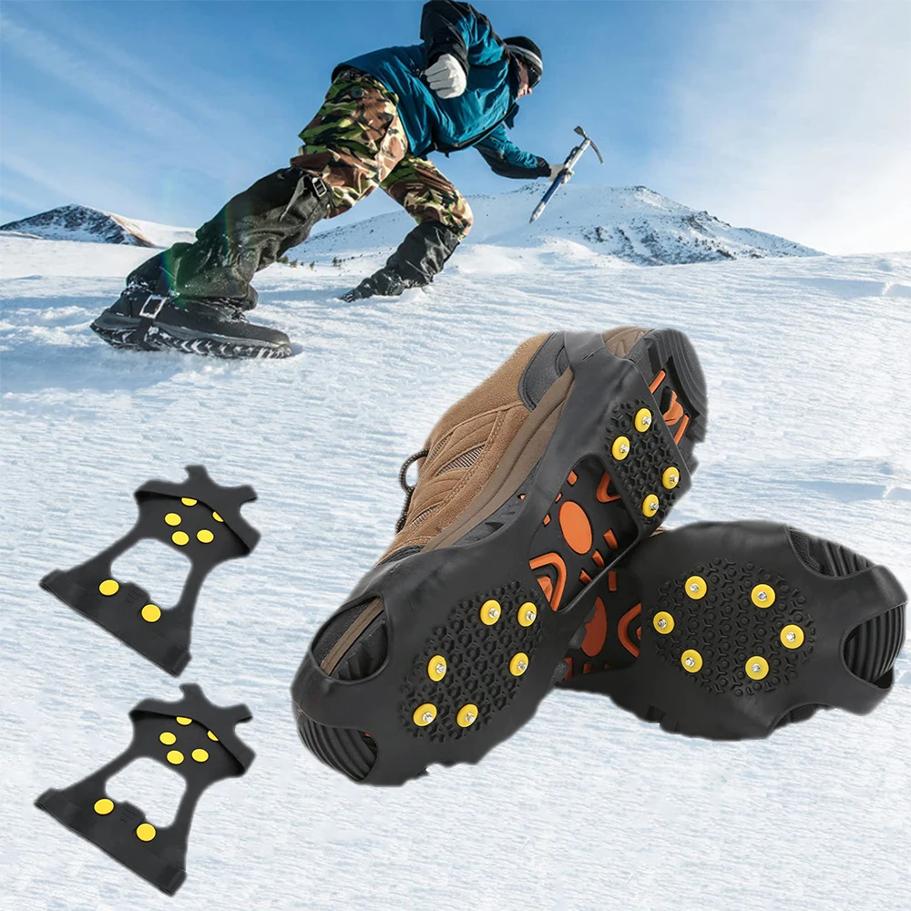 Ice Snow Grips Traction Studs Shoe Cover Crampons with 10 Teeth ...