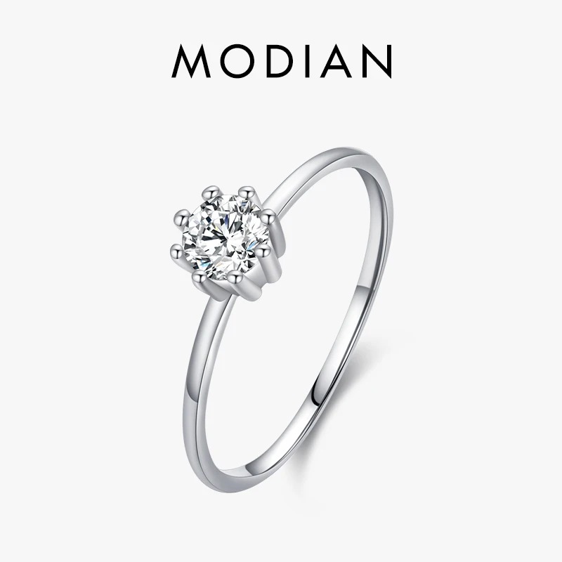 Modian 925 Sterling Silver Shining Exquisite Classic Clear 4mm Cz Finger Ring For Women Promise ...