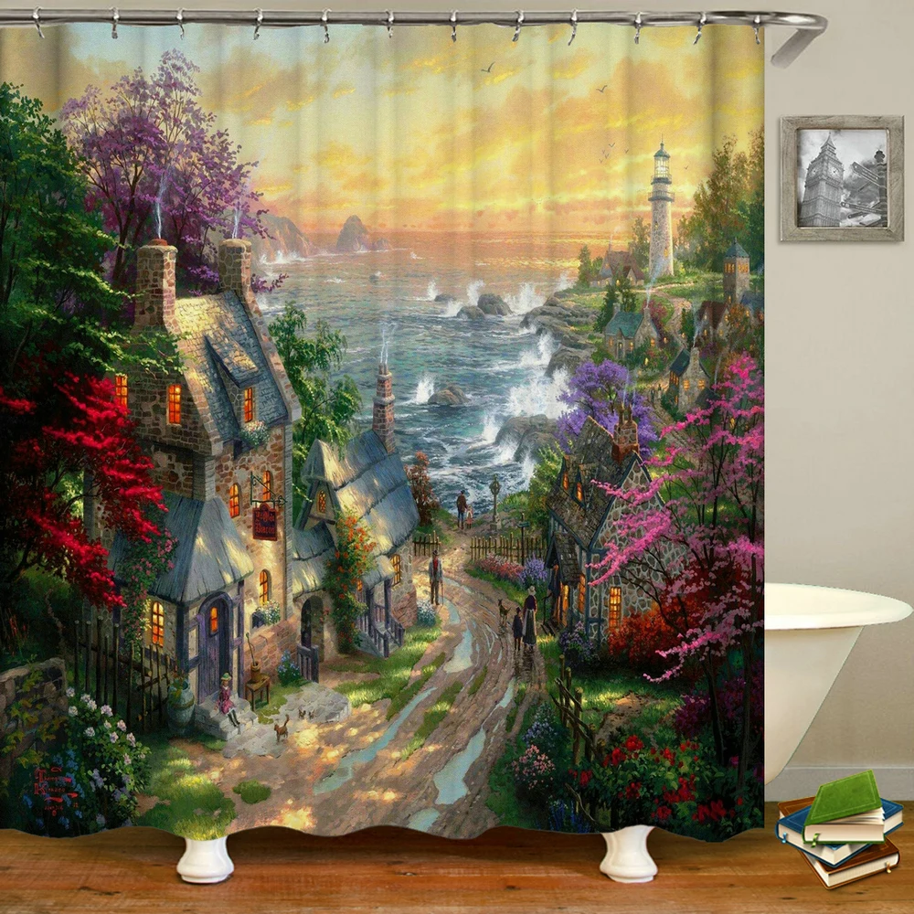 Home-Bathroom-Decoration-Oil-Painting-Curtain-Tarp-Decorative-Landscape ...