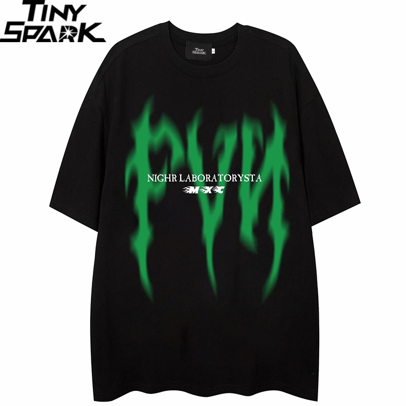 2023-Men-T-Shirt-Streetwear-Green-Letter-Graphic-T-Shirt-Harajuku-Hip ...