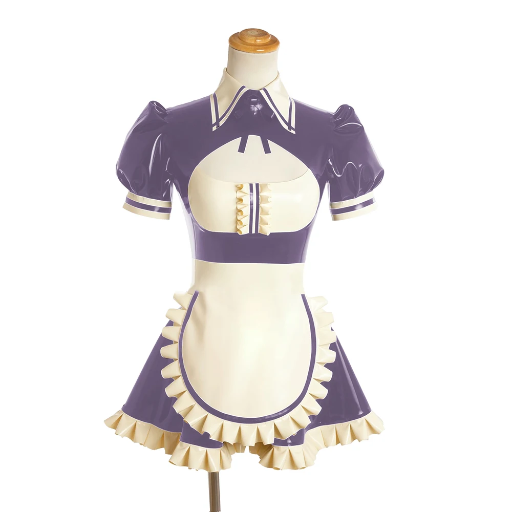 Fetish-PVC-Short-Sleeve-Mini-Maid-Uniform-Sexy-Hollow-Out-Chest-Ruffles ...