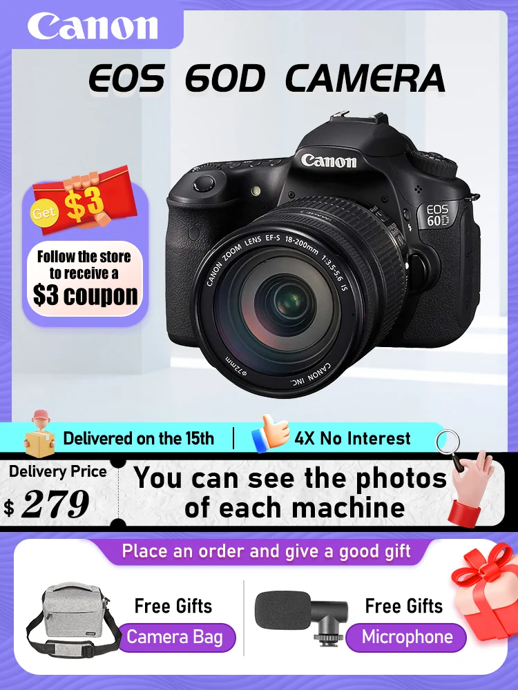 Canon Camera EOS 60D 70D 80D 90D APS-C Frame DSLR SLR Digital Compact Camera High Pixel 4K ...