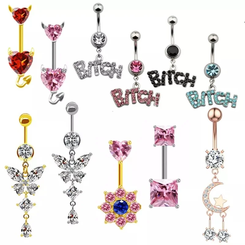 Butterfly Belly Ring Maple Leaf Devil Flower Heart-shaped Belly Ring ...