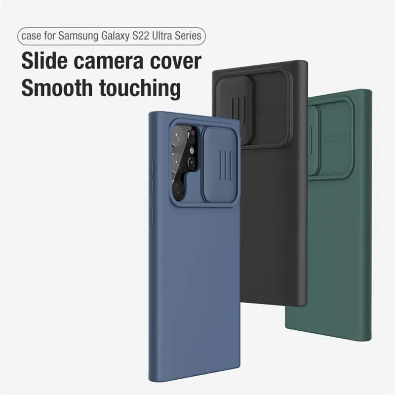 Para samsung galaxy s22 ultra 5g caso nillkin caso de seda slide lente da câmera capa protetora ...