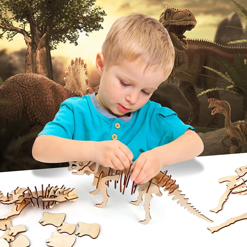 Dinosaur Wooden Model 3D Dinosaur Puzzle Building For Kids Adult High ...