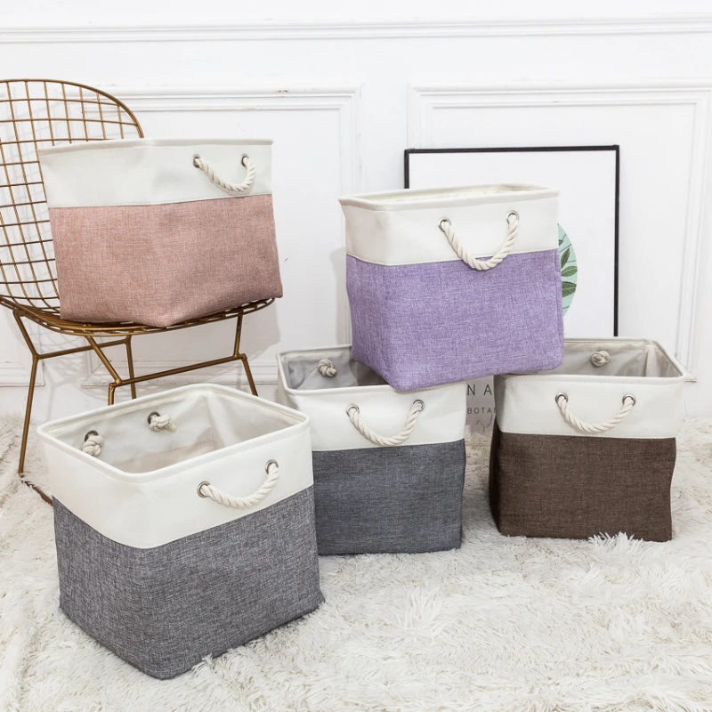 Cube-Folding-Storage-Basket-Splicing-Linen-Cloth-Storage-Box-Clothes ...