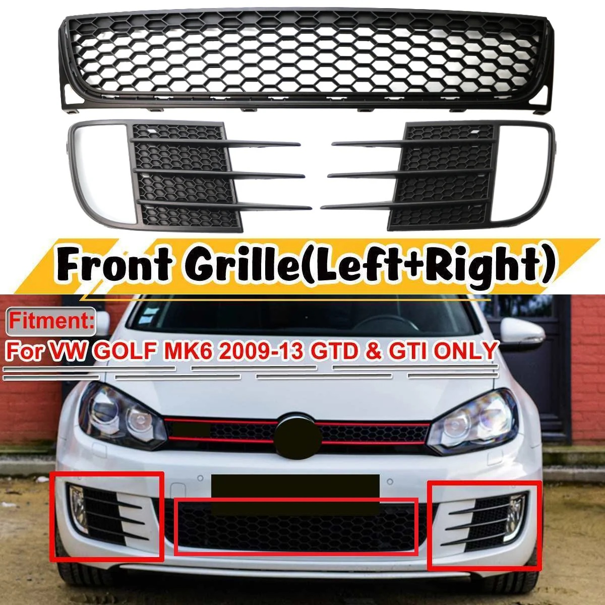 1 Pair Car Front Bumper Lower Fog Light Vent Grille Mesh Grill Cover ...