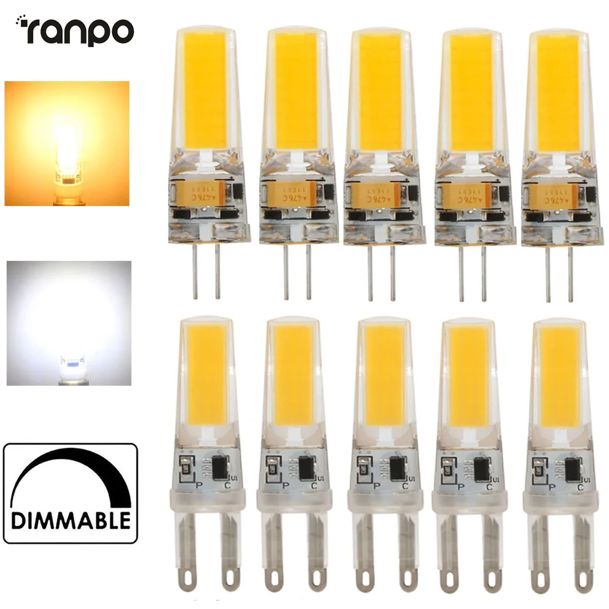 Mini-bombillas-LED-COB-regulables-G4-G9-5-piezas-12V-220V-3W-6W ...