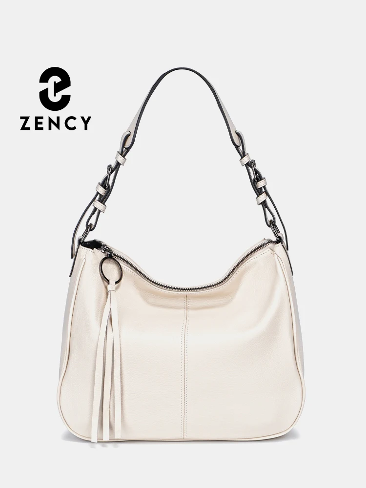 Zency-2024-New-Black-Beige-Genuine-Leather-Hobo-Bag-Women-Simple-Classic-Casual-Handbag-Shoulder ...