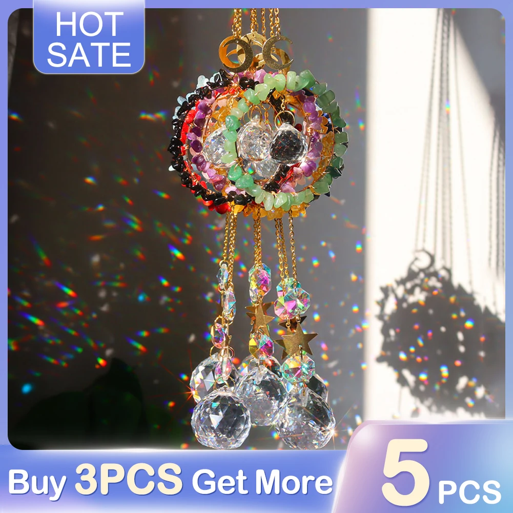 Crystal Windchime Sun Catchers Handmade Star Moon Pendant Garden Wind ...