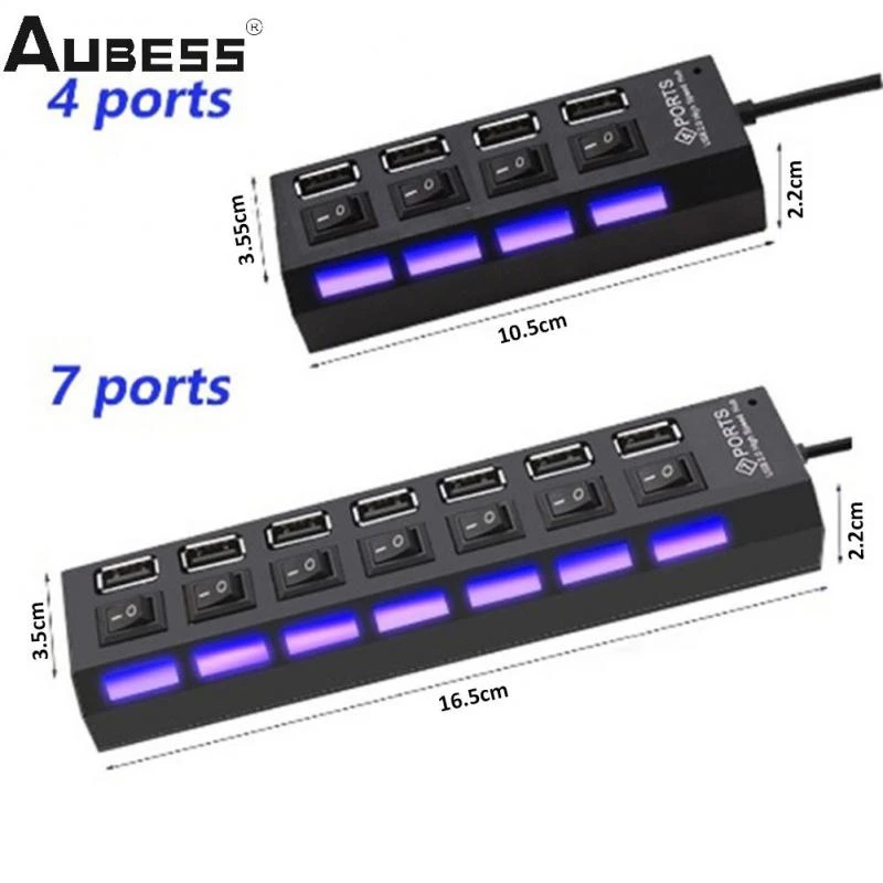 새 4/7 포트 USB 허브 2.0 USB 분배기 멀티 포트 Hab PC 전원 액세서리, 미니 허브 소켓, 스위치 노트북 ...