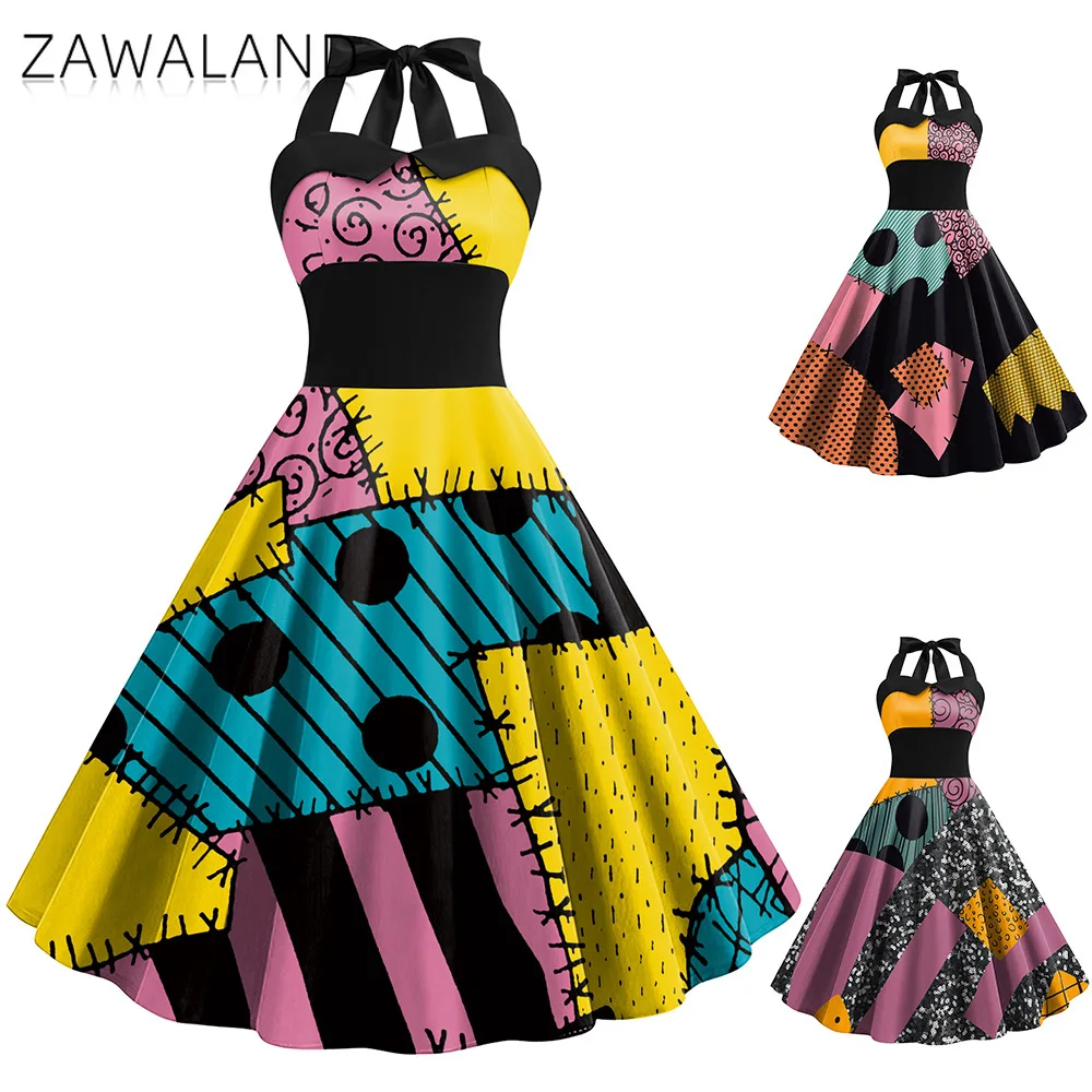 Sally Movie Cosplay Costume Women Patchwork Print Dresses Halloween ...